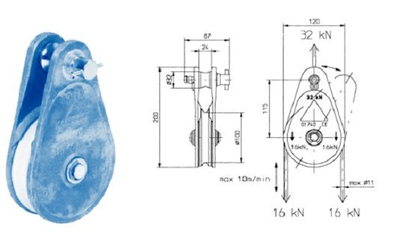 Klapschijf 64 kN Aluminium - Hijs- & trekmaterialen - Dynastart Tools B